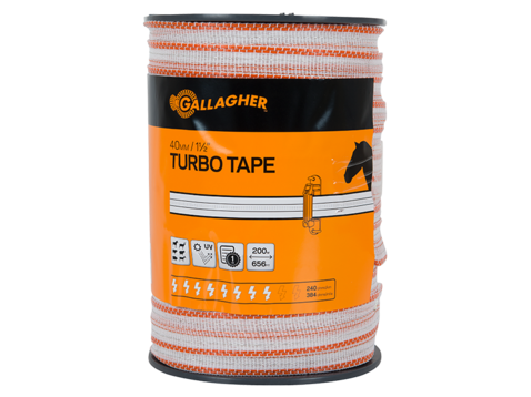 Gallagher 40mm Turbo Poly Tape 200m White/Orange | NZ Farm Source